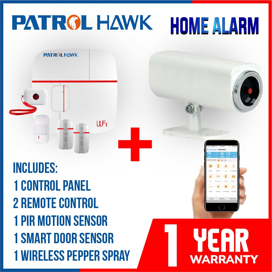 PatrolHawk WI-FI, GSM Home Security System with Wireless Pepper Spray ...